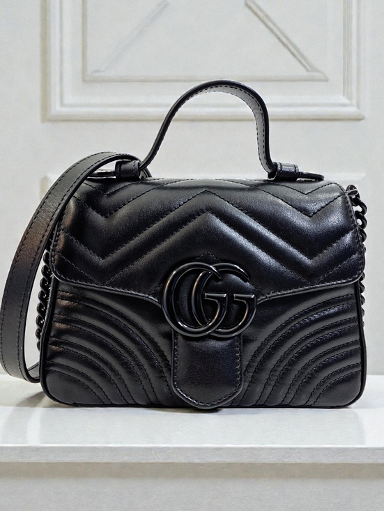 Gucci | Bags | Gucci Black Leather Gg Marmont Mini Top Handle Crossbody ...